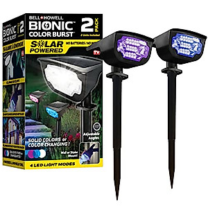 Bell+Howell Bionic Burst Landscape Lights Solar Spot Lights Outdoor Waterproof LED Lights Color Changing Garden Lighting Adjustable Wall Lights Wireless Patio Lights IP67 Waterproof Outdoor Light