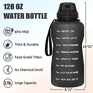 1 Gallon Water Bottle with Sleeve-128 oz BPA Free Large Leakproof Sport Plastic Motivational Water Bottle with Straw & Strap & Insulated Neoprene Holder Carrier Bag-Big Gym Water Jug for Women Men