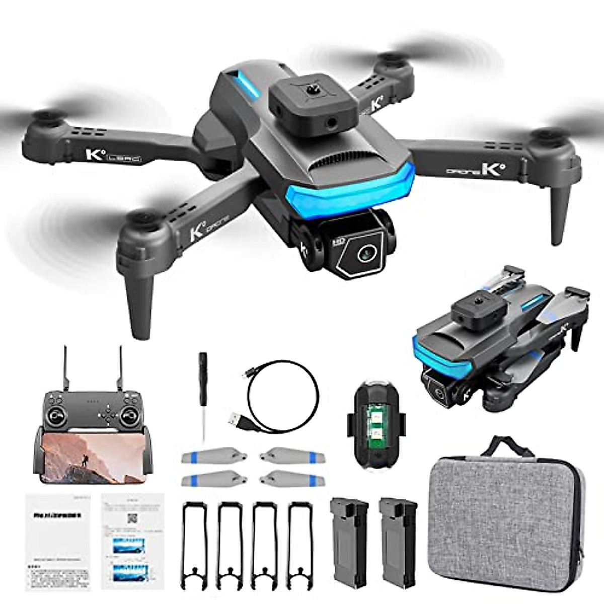 FIRE BULL Drone with Camera for Adults Kids, XT5 1080P FPV Live Video, Foldable WIFI RC Quadcopter with Dual camera switch, VR 3D Experience with 2 Batteriesm for 24 Min Flight, 3 Speeds, Toys Gifts for Boys Girls