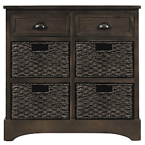P PURLOVE Storage Cabinet Retro Style Storage Unit with 2 Drawers and 4 Baskets for Home Entryway Living Room (Dark Brown)