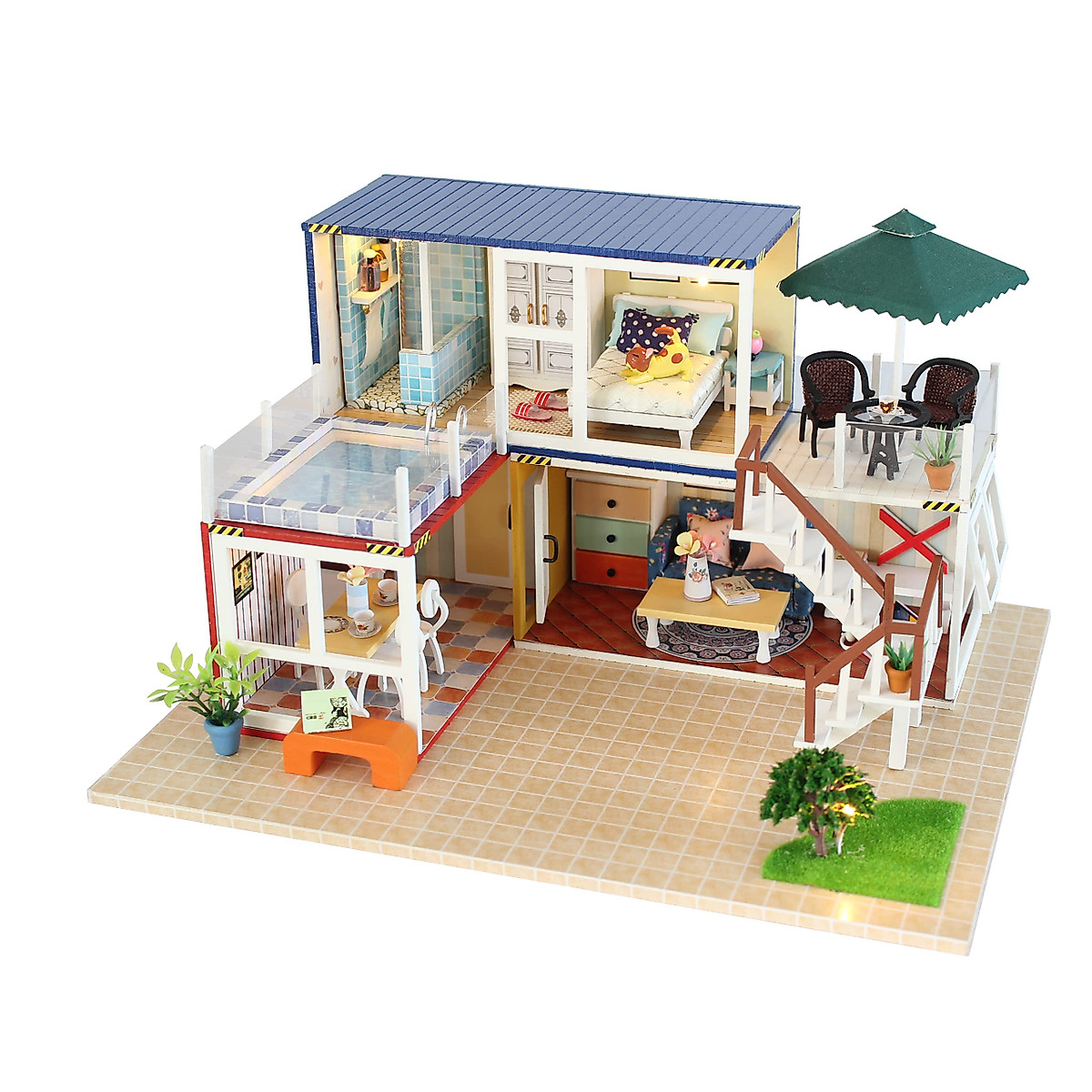 DIY Miniature Dollhouse Kit Container Home B - Miniature House Kit - Tiny House Building Kit With Dust Cover Music Box - DIY Miniature Kit with Furniture - DIY House Kit for Adults