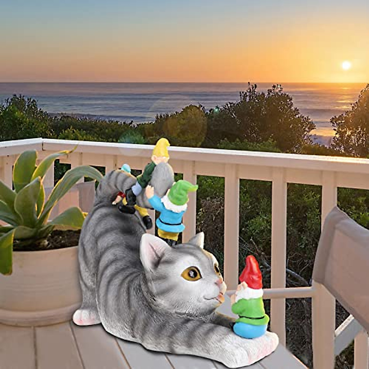 Ovewios Garden Gnome Statue Outdoor Decor - Cat Garden Gnome Statues Yard Art for Home Indoor Outdoor Patio Lawn Cat Gifts