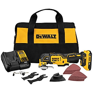 DEWALT 20V Oscillating Tool, Cordless, Wood Blades, Sandpaper, Tool Bag, Battery and Charger Included (DCS356SD1)