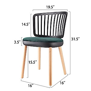 STARWAY Mid Century Modern Dining Chairs Set of 2, Retro Faux Velvet Accent Chair with Solid Wood Legs, Armless Side Chair Leisure Chair for Kitchen, Dining Room & Living Room (Green)