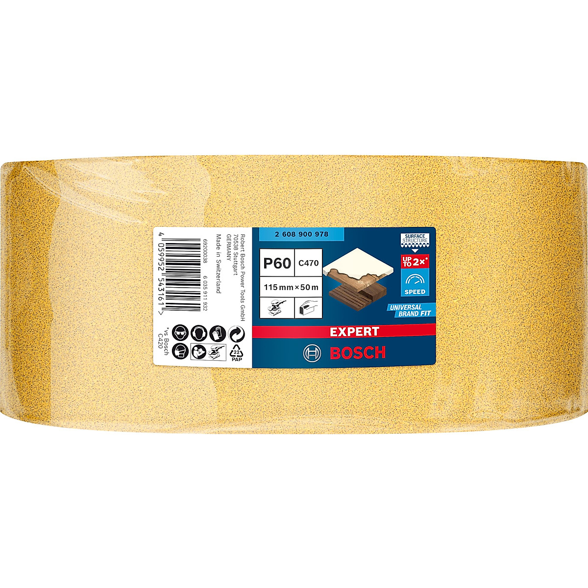 Bosch Professional 1x Expert C470 Sandpaper Roll (for Hardwood, Paint on Wood, Width 115 mm, Length 50 m, Grit 60, Accessories Hand Sanding)