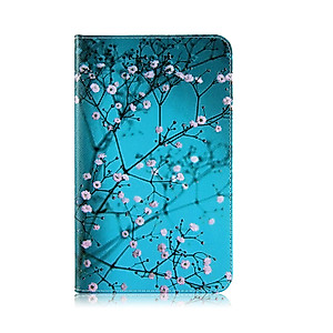 UUcovers T377 Tablet Case for Samsung Galaxy Tab E 8.0 Inch 2016 Model (SM-T377A/T377V/T377P/T375/T378) PU Leather Folio Stand Wallet Soft TPU Back Shockproof Cover with Card Pocket, Pear Flower Blue