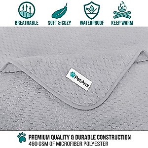 PetAmi Waterproof Dog Blanket, Leakproof Puppy Blanket for Medium Large Dogs, Furniture Sofa Couch Cover Protector, Fleece Pet Throw Indoor Cat Kitten, Reversible Washable Soft Plush, 40x60 Light Gray