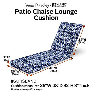 Classic Accessories for Vera Bradley Water-Resistant Patio Chaise Lounge Cushion, 26 x 48 x 32 x 3 Inch, Ikat Island