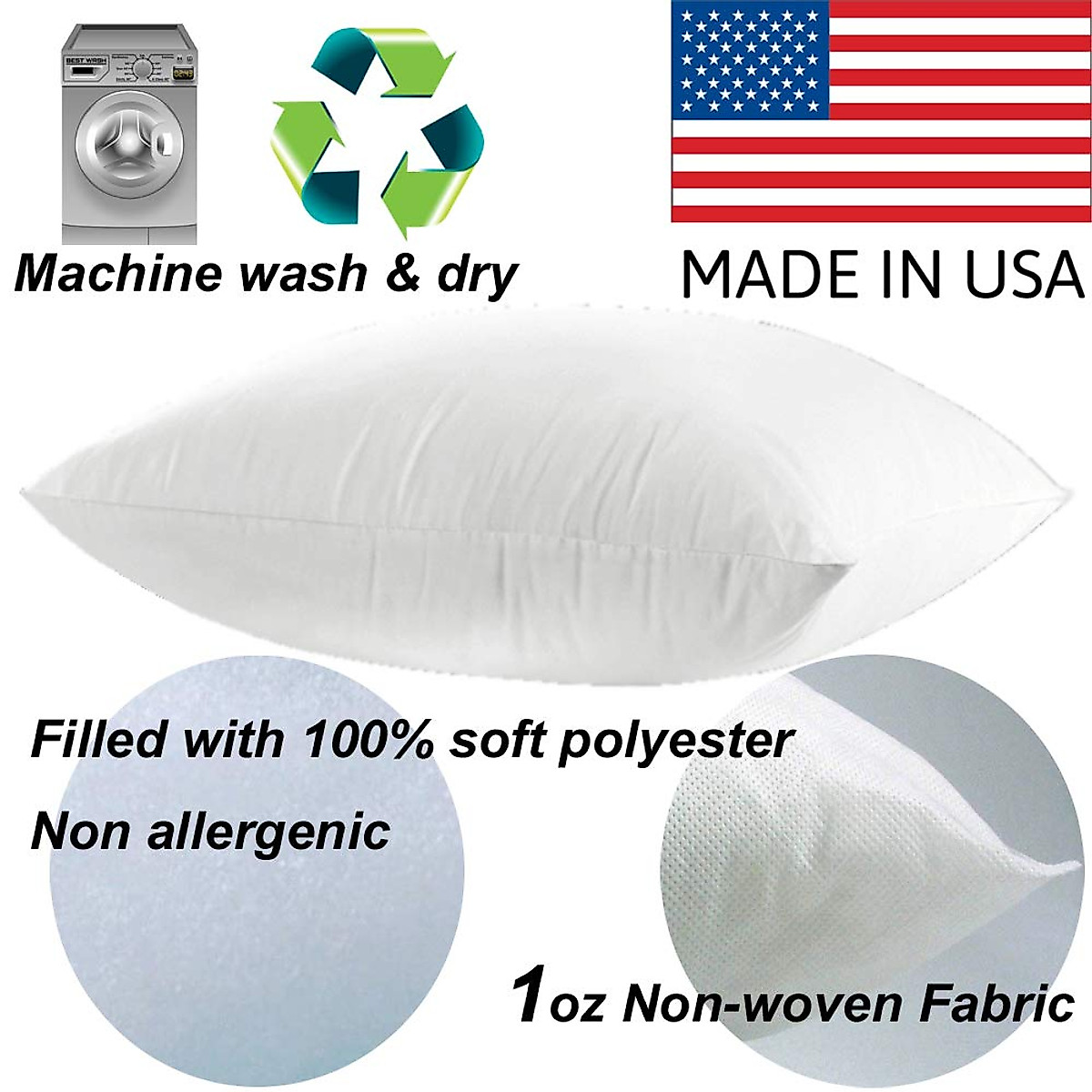 MSD 2 Pack Pillow Insert 34X34 Hypoallergenic Square Form Sham Stuffer Standard White Polyester Decorative Euro Throw Pillow Inserts for Sofa Bed - Made in USA (Set of 2) - Machine Washable and Dry