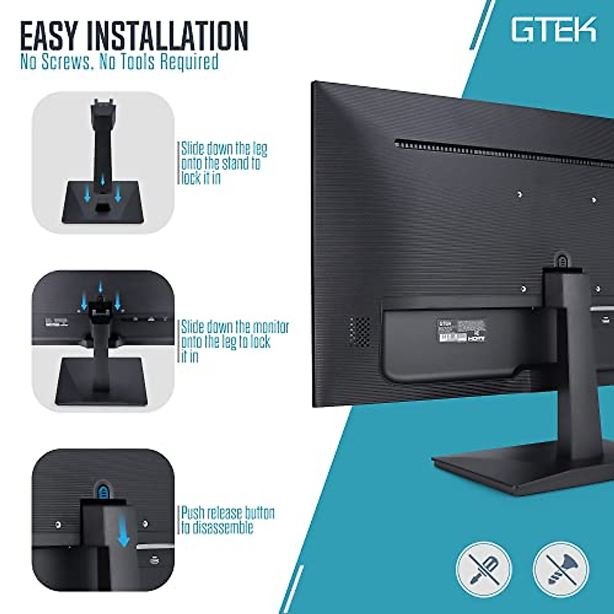 GTEK 24 Inch 75Hz Computer Monitor Frameless, FHD 1080p LED Display, Office Professional Business LCD Screen, HDMI VGA, Refresh Rate, VESA Mountable - F2407V-D03