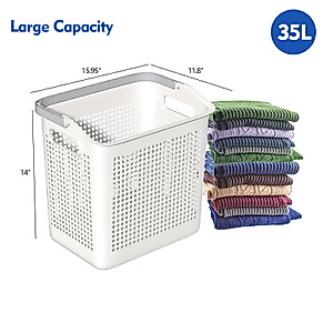Tyminin Pack of 4 Plastic Laundry Hamper Basket, Dirty Clothes Storage Hamper Bin with Handle, White