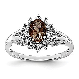 IceCarats 925 Sterling Silver Diamond Brown Smoky Quartz Ring Gemstone Band Size 7