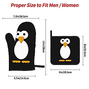 Cute Penguin Oven Mitts and Potholders BBQ Gloves Waterproof and Durable for Cooking Baking Grilling 4-Piece Set