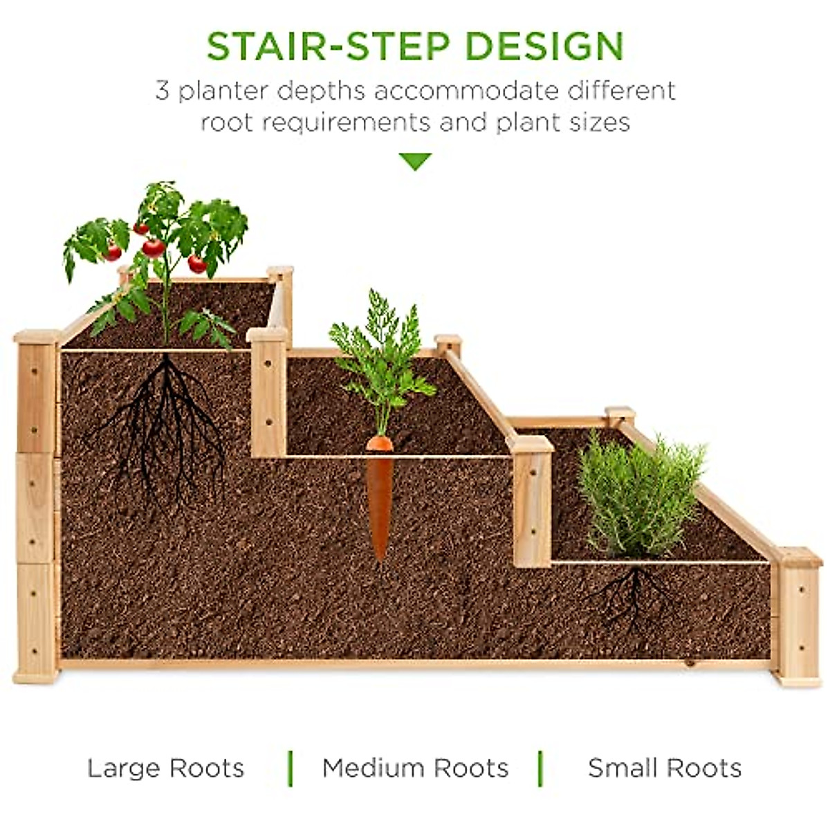Best Choice Products 3-Tier Fir Wood Raised Garden Bed Planter Kit for Plants, Herbs, Vegetables, Outdoor Gardening w/Stackable & Flat Arrangement, Easy Assembly - Natural
