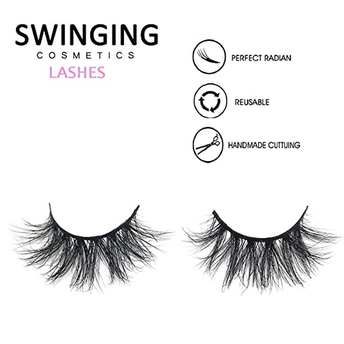 SWINGINGHAIR Lashes, 3D Eyelashes 19mm Natural False Eyelashes Siberian 3D Lashes Natural Look Eyelashes Hand-made Fluffy Volume Lashes 1 Pair