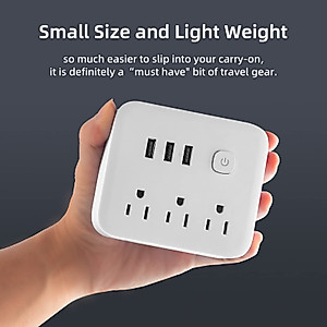 USB Flat Plug power strip]Extension Cord with 3 Outlets 3 USB Ports(Smart 2.1 A), 4ft Power Cord,UL Compact