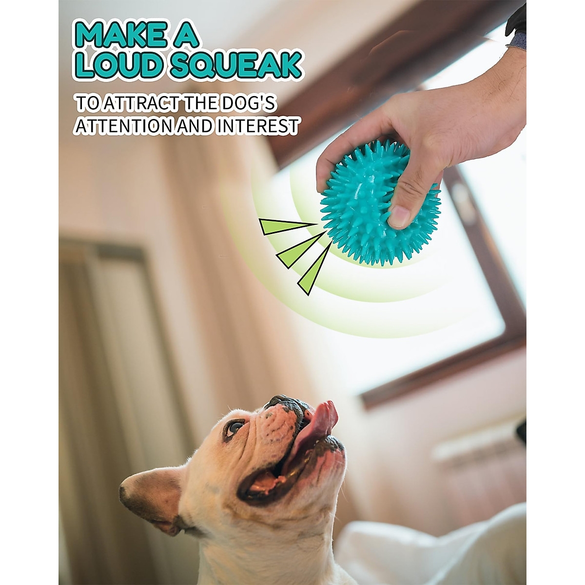 Pweituoet 3.5” Spike Dog Balls with Squeaky, Thicker and Durable, 2 Pack Dog Chew Toys Clean Teeth Training for Puppy Small Medium Large Dogs, Dog Ball Toys for Aggressive Chewers