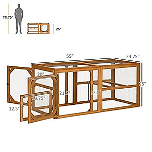 ZSEDP 55" Wooden Chicken Cages, Large Chicken Run with Combinable Design, Poultry Pen, Orange