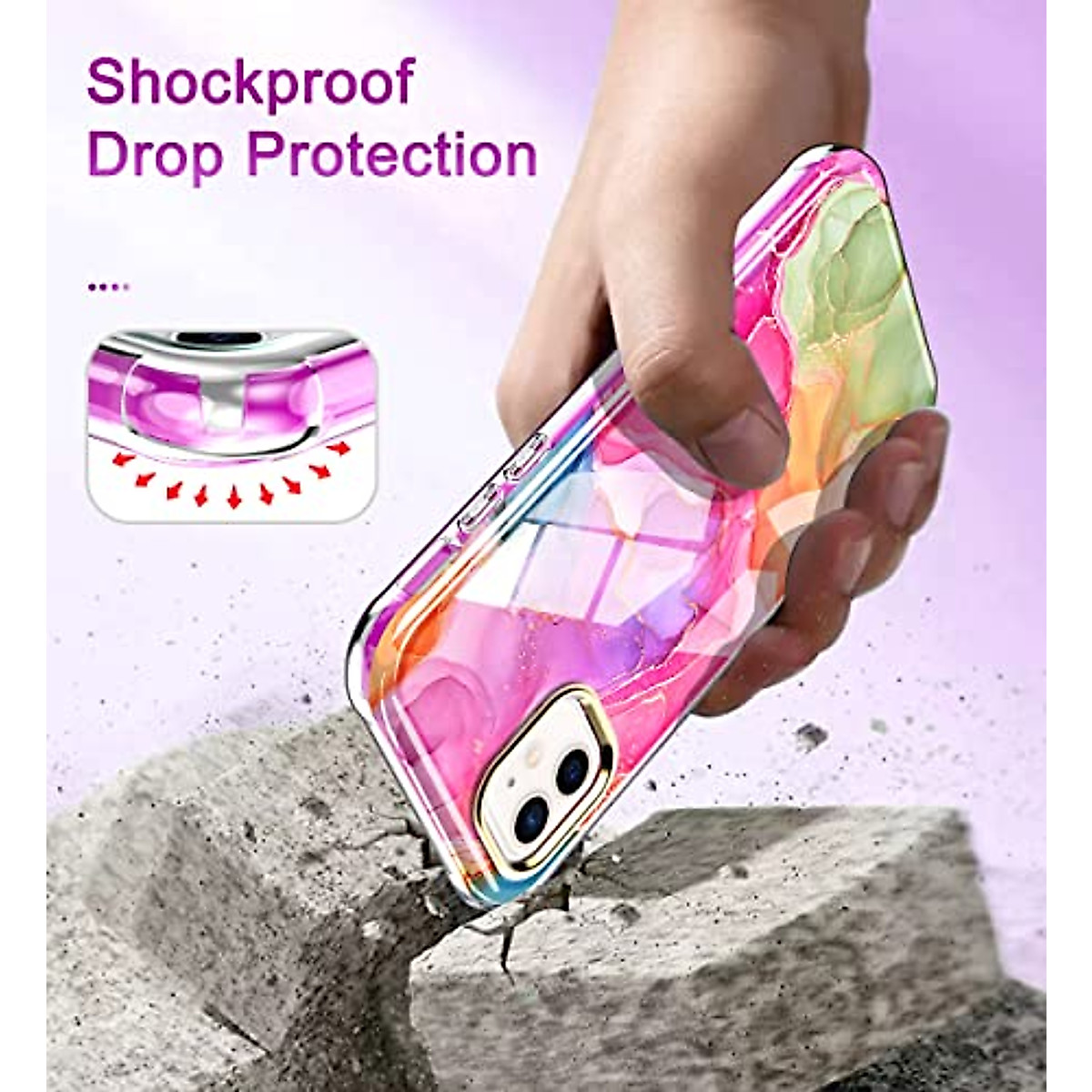 Hocase for iPhone 12 Case iPhone 12 Pro Case, (with Built-in Screen Protector) Cute Rugged Shockproof Slim Lightweight TPU Full Body Protective Case for iPhone 12/12 Pro (6.1") - Purple Meets Pink