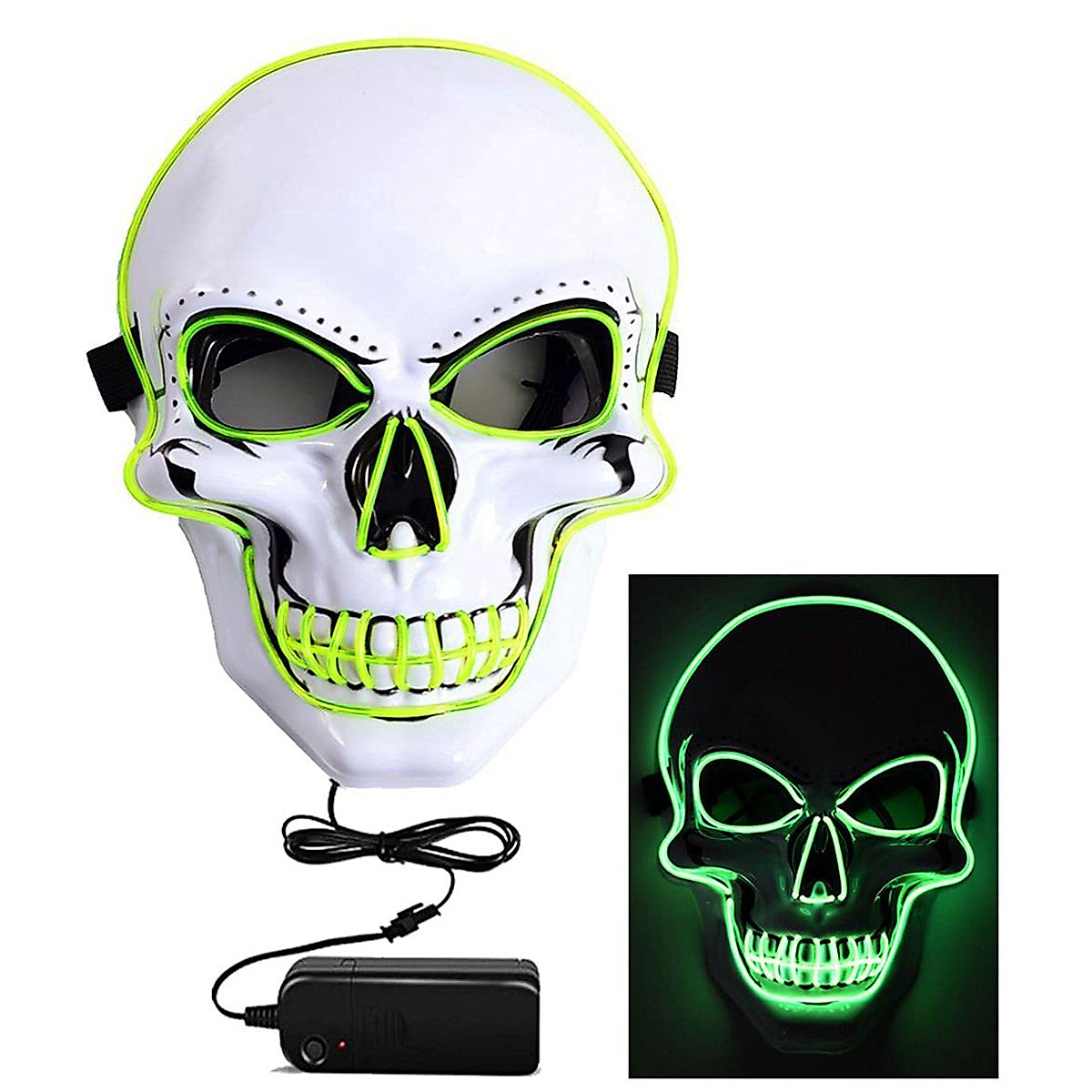 WENTAOWULUE LED Halloween Face Mask Skull Skeleton Light Up Full Face Mask Green