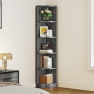 YITAHOME 70.8" Corner Shelf, 5 Tier Corner Bookshelf and Bookcase, Modern Open Free Standing Shelving Unit Wooden Display Rack Storage Shelves for Bedroom, Living Room, Home Office, Charcoal Gray