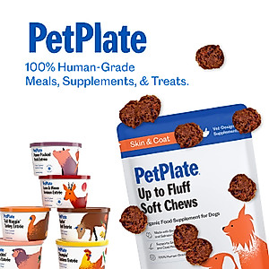PetPlate Up to Fluff Soft Chews for Dogs, Skin & Coat Support, USDA Organic Supplement, Grain-Free, Human-Grade, Includes Salmon Oil and Biotin, Pet Supplies (Pack of 1, 9.8 Ounce)
