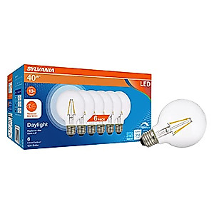 LEDVANCE Sylvania Reduced Eye Strain G25 Globe LED Light Bulb, 40W = 4.5W, 13 Year, Dimmable, Clear, 5000K, Daylight - 6 Pack (41240)