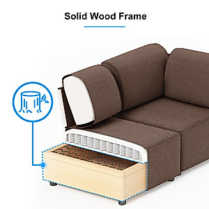 PUREMIND Modular Sectional Sofa with Chaise, Convertible Oversize L Shaped Couch with Reversible Ottoman, Linen 6 Seater Free Combination U Shaped Sleeper Sofa for Living Room, Brown