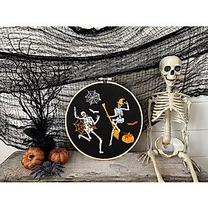 Halloween Embroidery Kit for Adult Beginner, Stamped Cross Stitch Kit for Beginner Adult, Funny Gothic Embroidery Starter Kit with Pattern Needlepoint Kit, 3 Embroidery Hoop and Fabric, Needle, Thread
