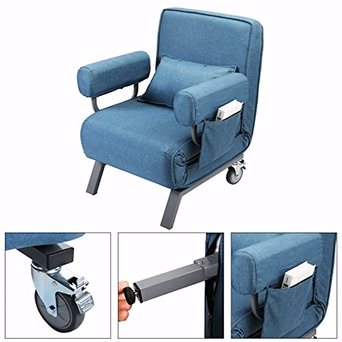 MAXCBD Couch Sleeper Home Recliner Folding Sofa Bed Arm Chair Convertible Sleeper Leisure Recliner Lounge Couch for Small Space Living Room