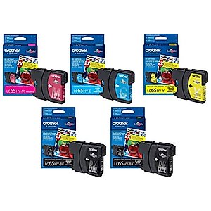 Brother LC65BK, LC65C, LC65M, LC65Y Ink Cartridge Set of Black - 2 Pack & Cyan, Magenta, Yellow - 1 Each in Retail Packing