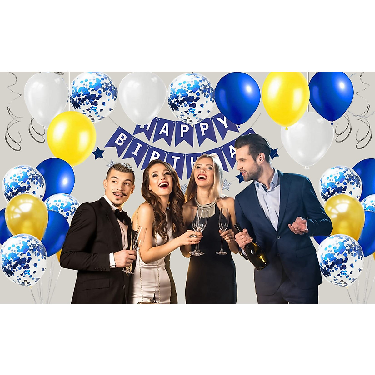 ZZRY Royal Blue Yellow White Balloons Kit,12Inch Latex ,55Pcs for graduation py baby shower Birthday Wedding Anniversary Bachelorette, Yellow,blue,white,red