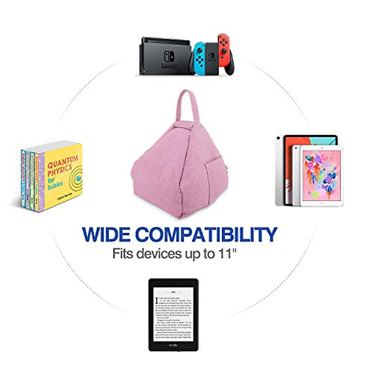 MoKo Tablet Pillow Stand, Lap Pillow Bed Sofa Soft Cushion Holder Xmas Gift for Phones Tablets Up to 11", Fit iPad 10th, iPad Pro 11 2022, iPad Mini 6, iPad Air 4/3, Tab S6/S7 11" - Pink