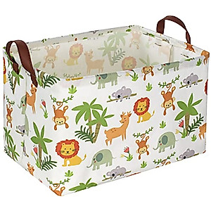Essme Rectangular Baby Storage Basket,Green Basket,Nursery Storage Bin Organizer with Handles for Jungle Decor,Shelf Basket,Toy Box,Animal Basket.(Jungle animal)