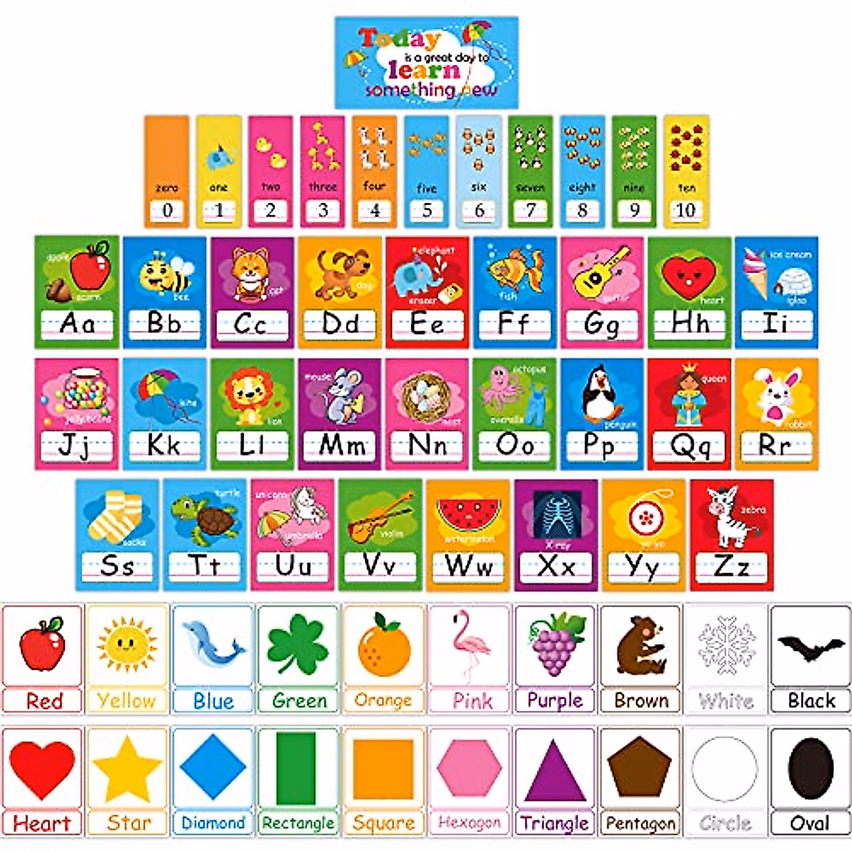 Preschool Learning Cards: Alphabet, Numbers, Colors, Shapes