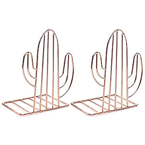SZYAWsd File Sorters 1Pair Creative Cactus Shaped Metal Bookends Book Support Stand Desk Organizer Storage Holder Shelf for School Office Supplies (Color : Rose Gold)