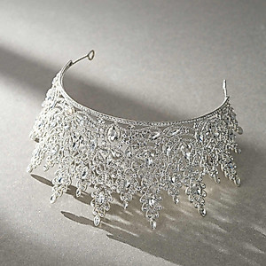 SWEETV Tiara Crown for Women, Wedding Tiara for Bride, Crystal Princess Headpiece, Girls Quinceanera Prom Pageant Crown Diadem, Silver