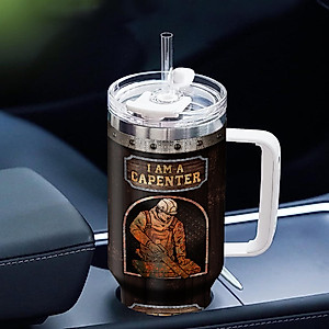 WAZONE Personalized I Am A Carpenter Tumbler 40oz with Handle and Straw Saying Vintage Insulated Cup Stainless Steel Tumblers Wall Vacuum Travel Mug Woodworking Carpentry Gag Gifts For Men Dad