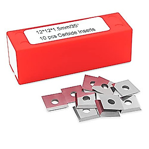 BINSTAK - K1215 - 12mm Square Corners Carbide Inserts 4 Edges (12mm lengthX12mm widthX1.5mm thick-35 Degree Cutting Angle), Pack of 10, Straight-Hole