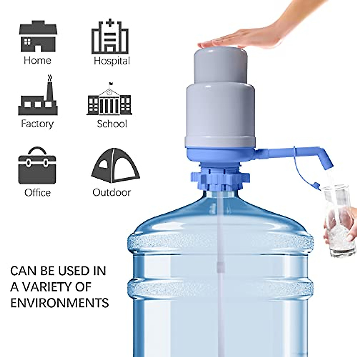 5 Gallon Water Dispenser - Manual Water Dispenser for 5 Gallon Bottle Non Drips, Easy Hand Press Water Pump Dispenser Fit for 2-6 Gallon Bottle (Blue)