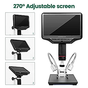 Andonstar AD407 1080P 3D HDMI 4MP Soldering Digital Microscope with 7-inch HD LCD Display and 270X Magnification Portable Tool for PCB Phone Repair, DIY Electronics and SMD/SMT/BGA