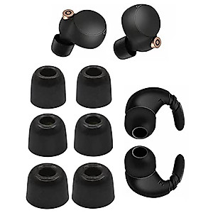 Ear Tips Replacement for Sony WF-1000XM4/WF-1000XM3/WF-C500,JNSA Earhook Replacement Memory Foam Earbuds Tips Compatible with Sony WF-XB700 WF-SP800N WF WI XBA Etc. LMS+Hook Tips 4 Pairs Black