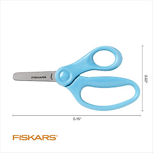Fiskars Kids Scissors, Scissors for School, Safety Scissors, Blunt Tip Scissors, 5 Inch, 3 Pack, Red, Blue, Turquoise