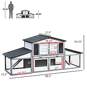 PawHut Large Rabbit Hutch Outdoor Materials Safer for Pets & Climate-Friendly, Big Rabbit Cage, Weatherproof Wood Rabbit Hutch, Grey