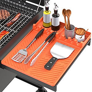 Silicone Grill Mat Compatible with Blackstone, Silicone Griddle Tools Mat with Drip Pad, Spatula Mat for Outdoor Grill Kitchen Counter (Orange)