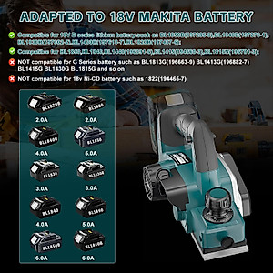 F Finec 3-1/4 Inch Woodworking Hand Planer Compatible with 18V Battery, Cordless Hand Planer Brushless Planer Handheld Planer for Woodworking Power Wood Planer for Home DIY (No battery)