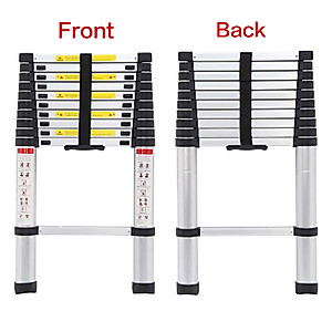 Telescoping Ladder 10.5ft/3.2M Multi Function Aluminum Staright Ladders Retractable Easy to Carry Collapsible for Decoration Household Daily Office Emergency - 330lbs Capacity Silver