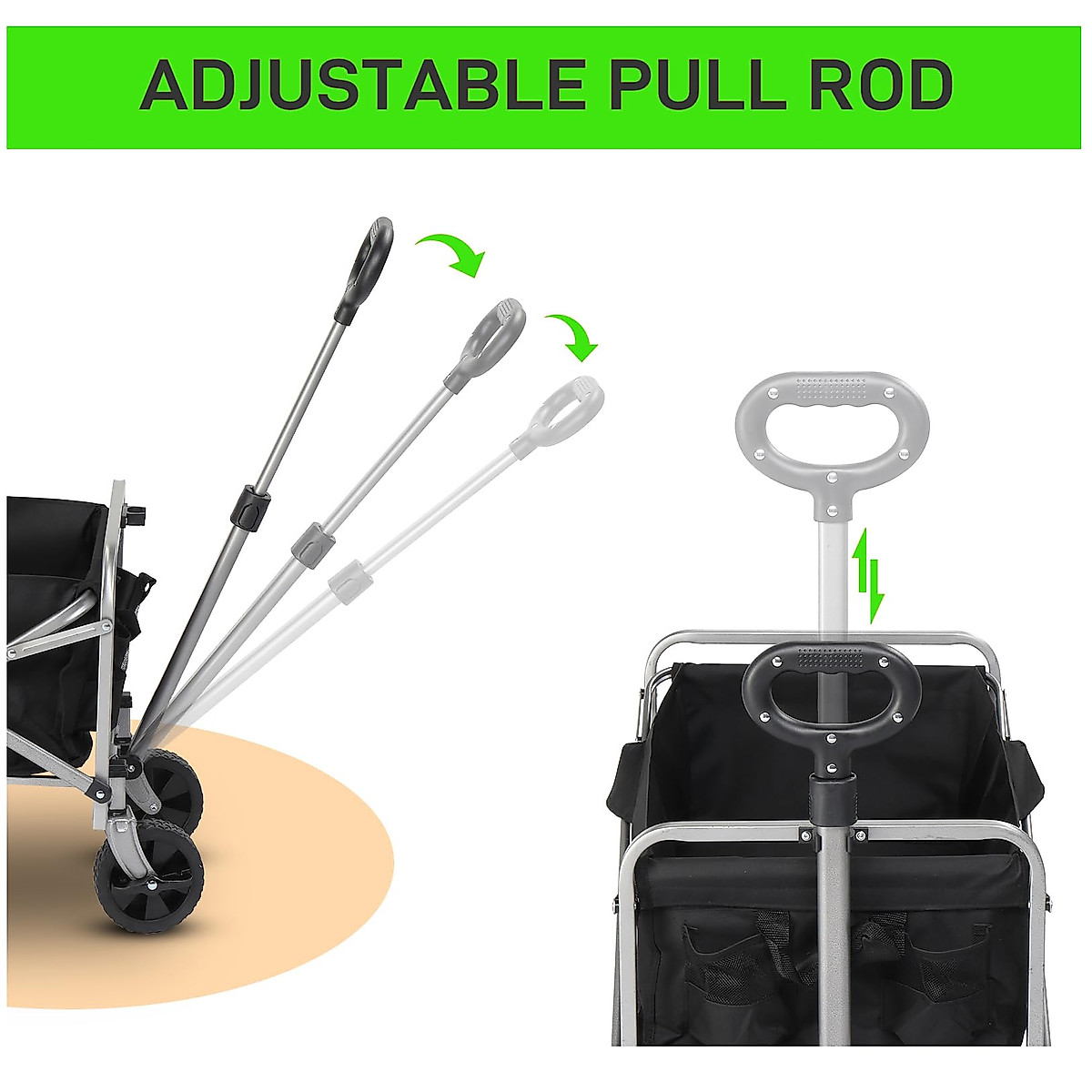 Collapsible Folding Wagon Wheels Lockable, Heavy Duty Utility Wagon Cart with All Terrain Wheels & Drink Holders for Camping, Garden, Sports, Picnic, Shopping, Black