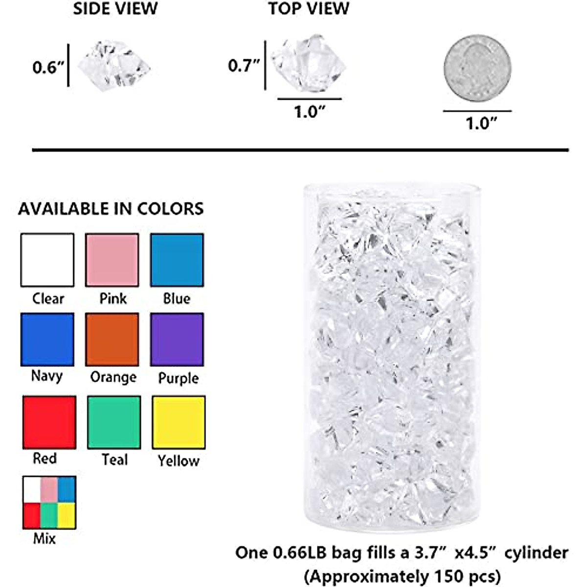 DomeStar Fake Ice Rocks, 150PCS(2.5Cups) Acrylic Gems Crystals Clear Rocks Plastic Diamonds Vase Centerpiece for Vase Fillers Party Table Scatter Wedding Food Display