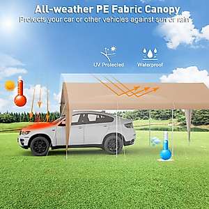 S AFSTAR 10x20FT Carport, Heavy Duty Car Shelter Tent with 180g PE Canopy, 8 Sturdy Galvanized Steel Legs, Ball Bungees, Portable Garage Car Canopy Car Port for Outdoor SUV Truck Car Party Wedding